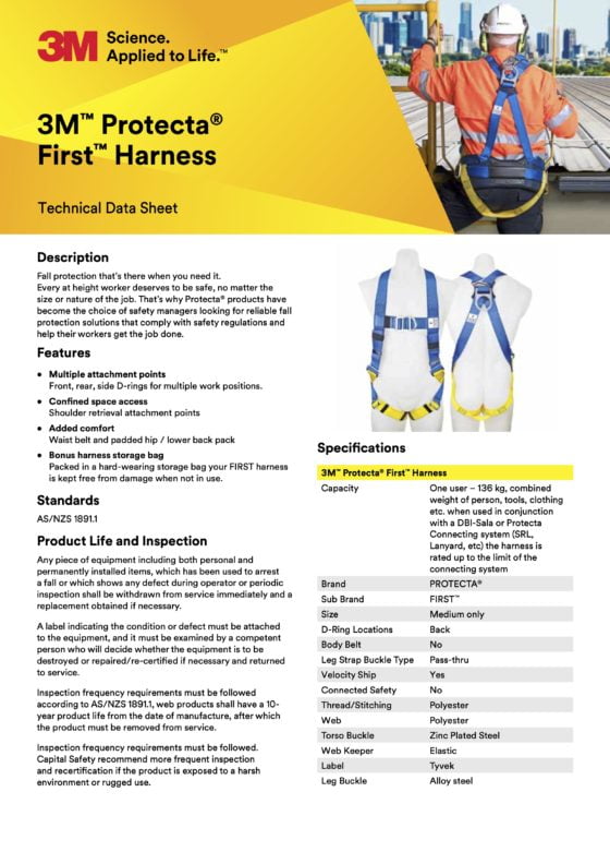 Fall Arrest | 3M™ PROTECTA® FIRST Industrial Harness with Lanyard and ...